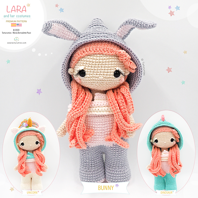 Ravelry: Amigurumi Lara Doll: Bunny Unicorn Dinosaur pattern by Tarturumies