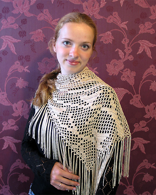 Ravelry: Filet Crochet Shawl With Birds in white-gold pattern by Julia ...