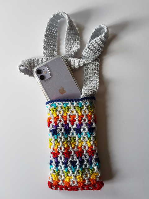 Ravelry: Mosaic Crochet Rainbow Phone Holder pattern by Maxine Gill