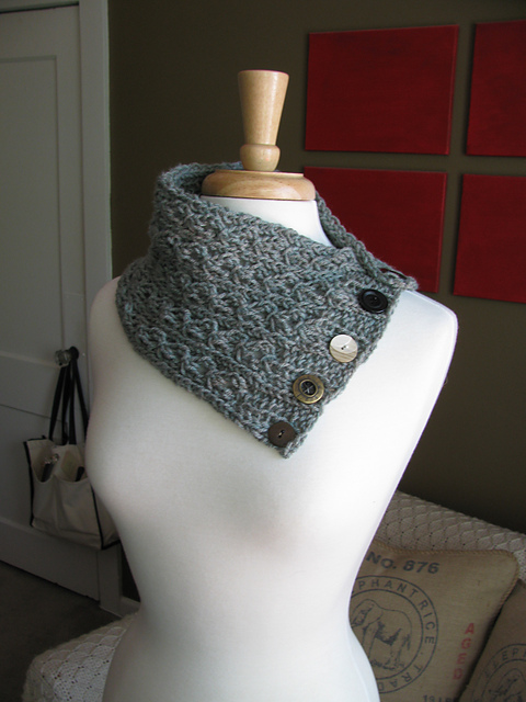 Ravelry: Eyelet Lace Buttoned Cowl pattern by The Knit Knot