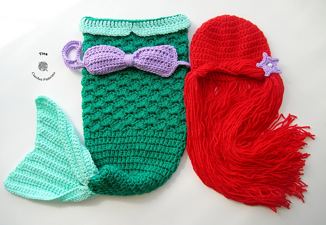Ravelry: Mermaid Baby Wig, Top and Tail Outfit pattern by Tina Patt