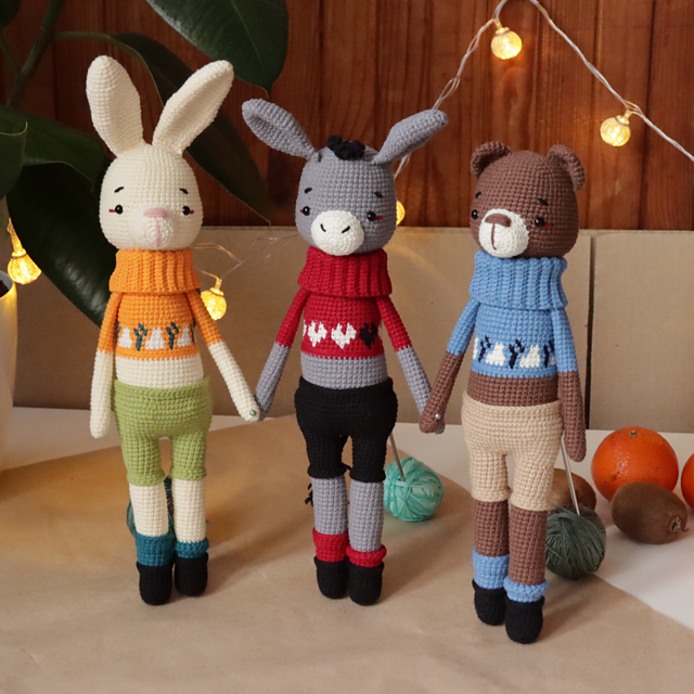 Ravelry: Set 3in1: rabbit, bear, donkey pattern by Kateryna Kobets