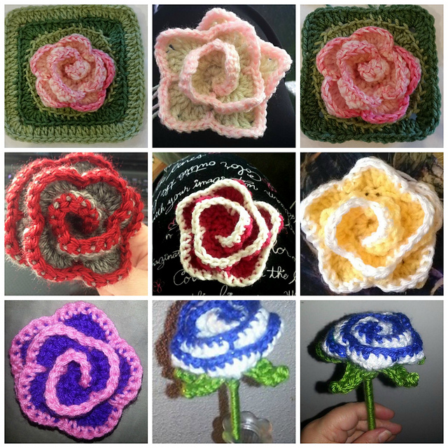 Ravelry: no roll rose/square block pattern by jackie blennis
