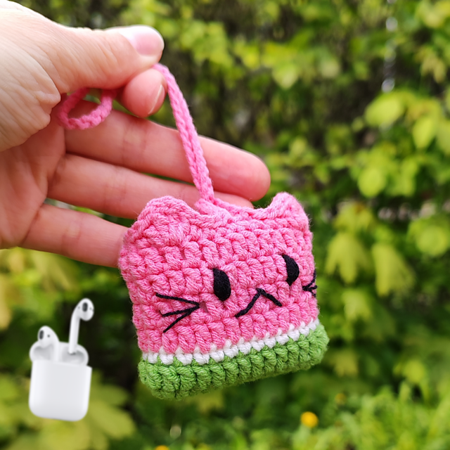 Ravelry: Crochet Watermelon Cat airpod Pouch pattern by Valerie Burova