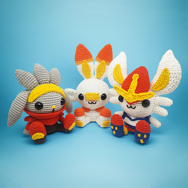 Ravelry: Scorbunny, Raboot & Cinderace pattern by Erin Kim
