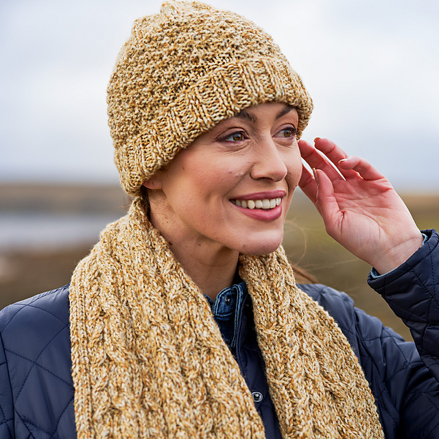 Ravelry: Ainsley Textured Hat & Cabled Scarf pattern by Sarah Hatton