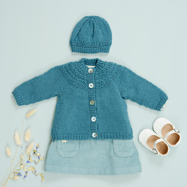 Ravelry: Madeline Yoke Cardigan & Hat pattern by Sarah Hatton