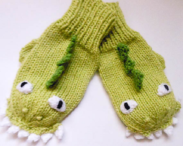 Ravelry: Dinosaur Dragon Mittens knit pattern by Wistfully Woolen