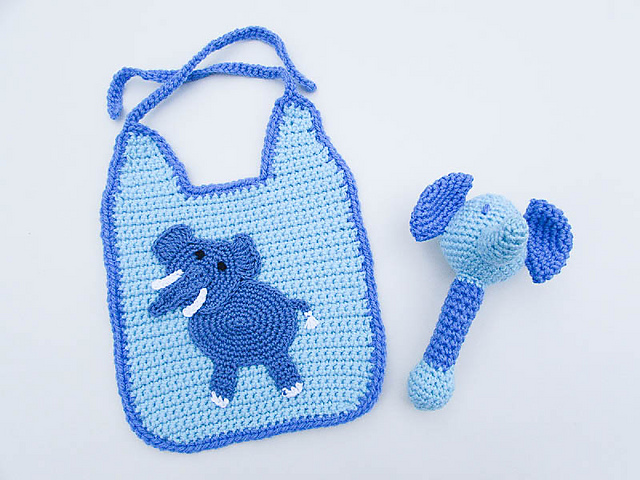 Ravelry: Elephant Baby Bib and Rattle pattern by Wistfully Woolen