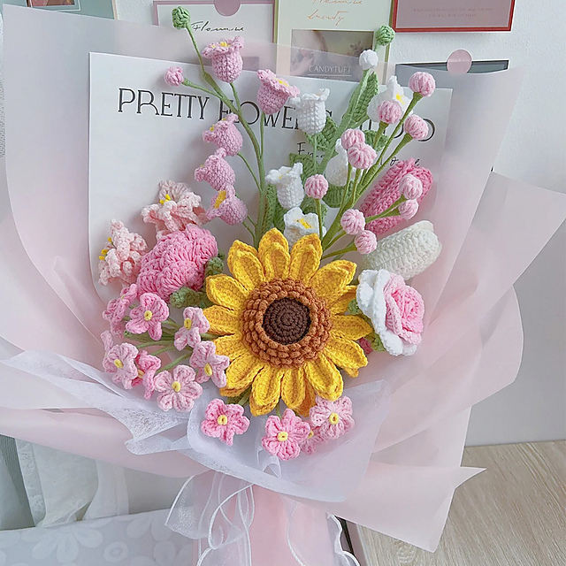 Ravelry: 8in1 Sunflower Rose Flower Bouquet pattern by Yui Sun