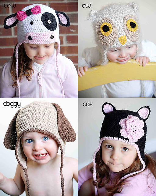 Ravelry: Animal Hat Collection 2 (Doggy, Cat, Owl & Cow) pattern by ...