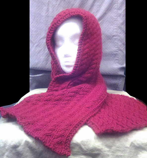 Ravelry: Cables in Crimson Hooded scarf pattern by Amy Hurd