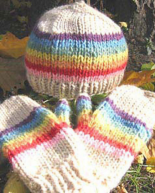 Ravelry: Rainbow Hat & Mittens pattern by Heather Dixon
