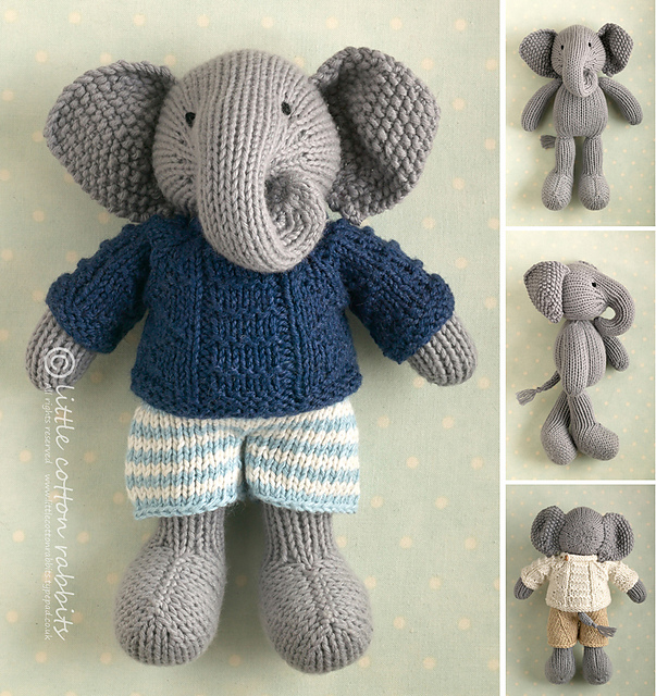 Ravelry: Elephant in a textured sweater pattern by Julie Williams
