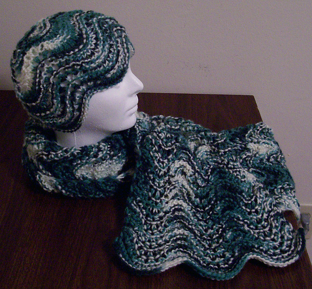 Ravelry: Feather and Fan Hat and Scarf Set pattern by Carissa Browning