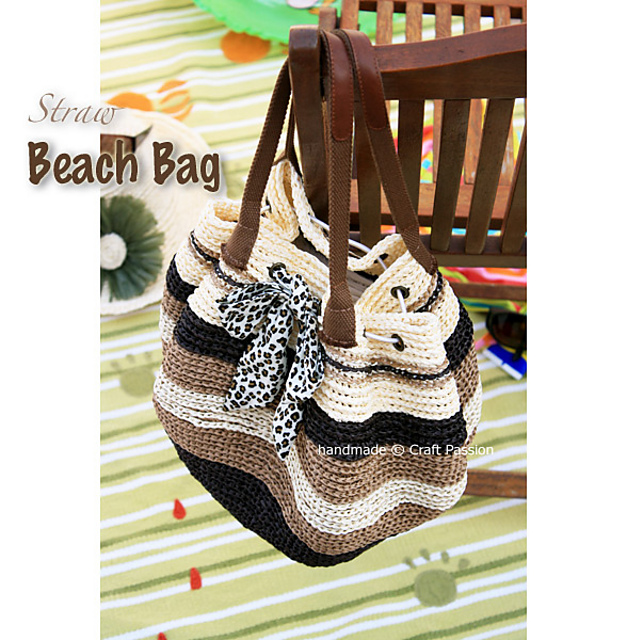 Ravelry: Straw Beach Bag with Elastic Drawstring pattern by Joanne Loh