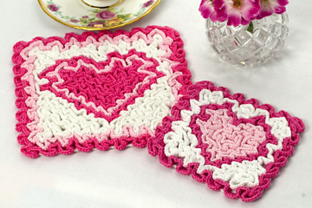 Ravelry: Wiggly Valentine Hot Pad and Coaster pattern by Susan Lowman