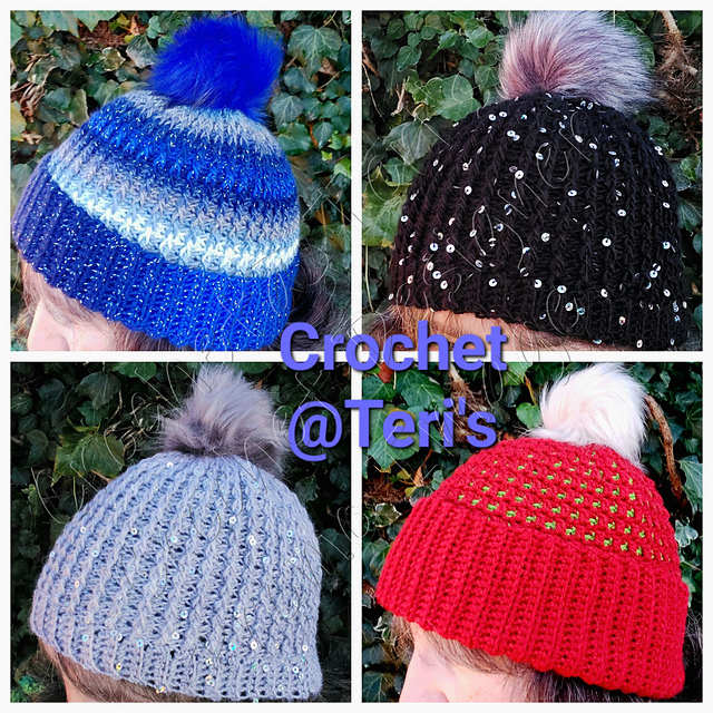 Ravelry: Checked and Ribbed Mosaic Bobble Hats pattern by Crochet at Teri's