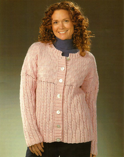 Ravelry: Satin Aran Cardigan pattern by Mary Maxim