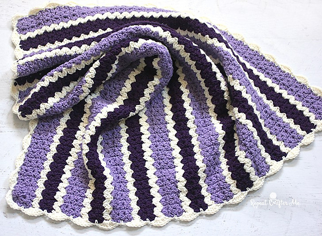 Ravelry: Cluster V-Stitch Striped Blanket w/ Shell Border pattern by ...