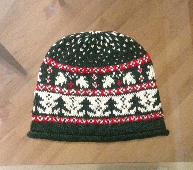 Ravelry: Rolled Brim Winter Hat with Holly and Alpine Trees pattern by ...