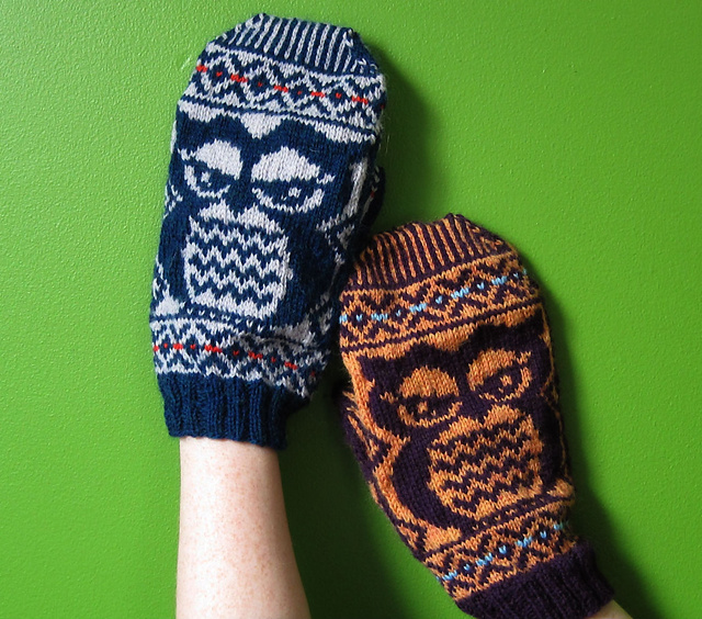 Ravelry: owlie owl mittens pattern by Betsy Farquhar