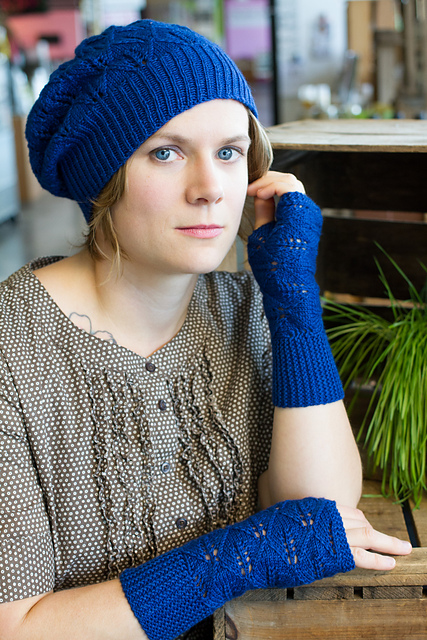 Ravelry: Blue Laurel Hat and Fingerless Mitts pattern by pamela wynne