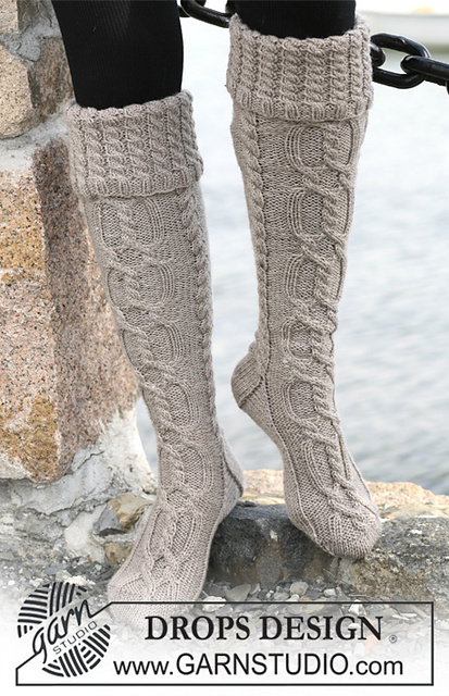 Ravelry: 103-10 Long socks with cables and folded edge pattern by DROPS ...