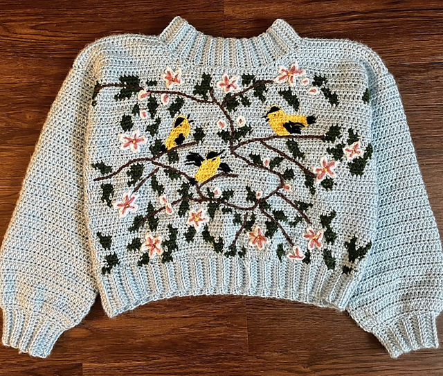 Ravelry: Maud Lewis' Yellow Birds Crochet Sweater pattern by Grace Tompkins