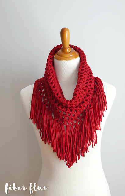 Ravelry: Festive Cranberry Fringe Cowl pattern by Fiber Flux / Jennifer ...