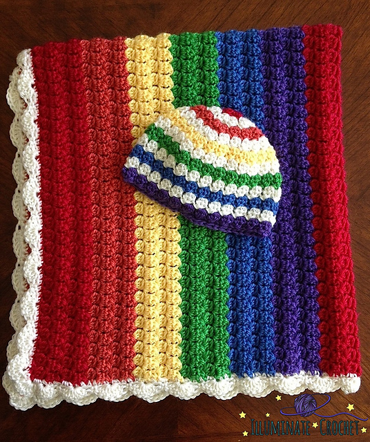 Ravelry: Colors! Rainbow Baby Blanket and Hat Set pattern by Sara Leighton