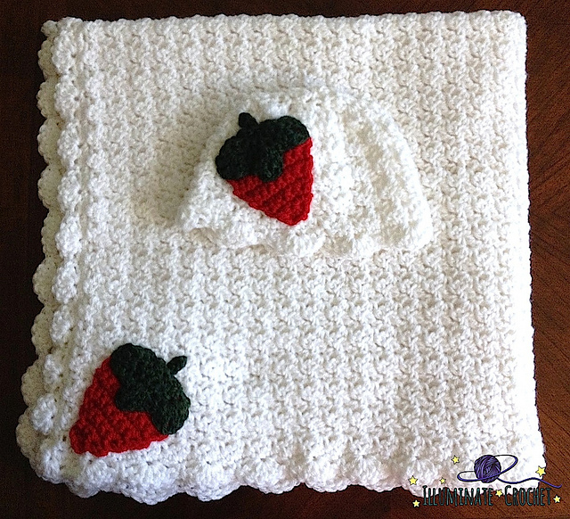 Ravelry: Strawberries and Cream Baby Blanket and Hat Set pattern by ...