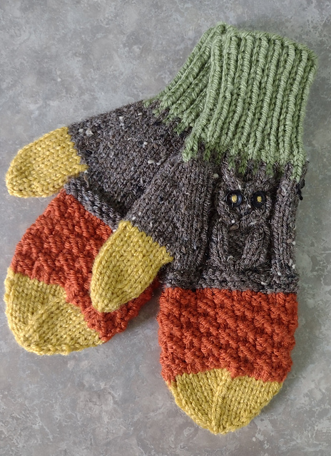 Ravelry: Scrappy Owl Mittens pattern by Judy Lamb