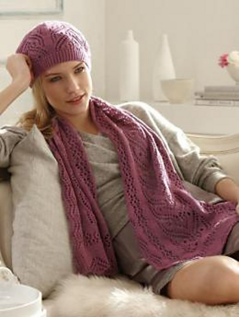 Ravelry: R0116 Lacy Scarf with Hat pattern by Regia Designteam