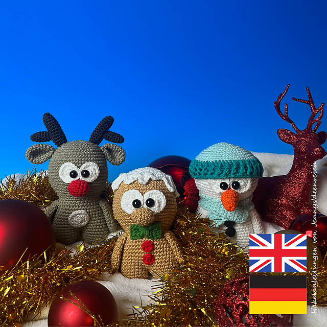 Ravelry: Reindeer Snowman Gingerbread Man pattern by Jenny Dammann