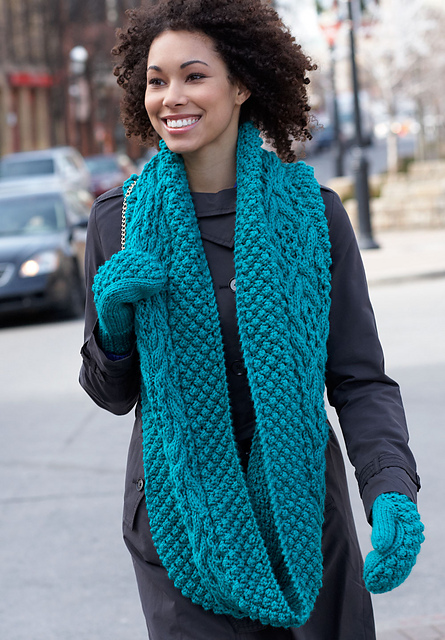 Ravelry: King Street Cowl & Mittens pattern by Bernat Design Studio
