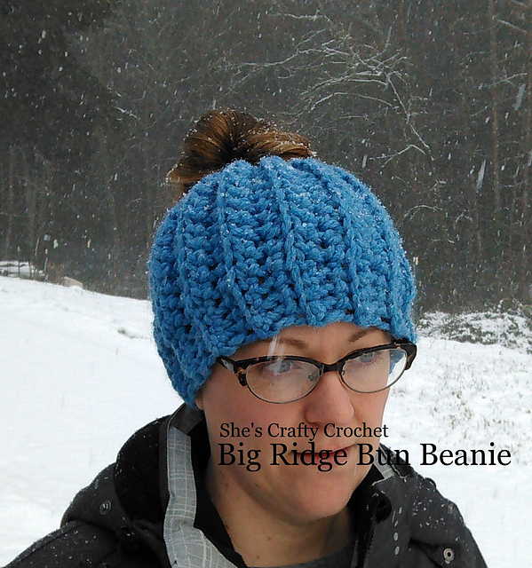 Ravelry: Big Ridges Bun Beanie pattern by She's Crafty Crochet
