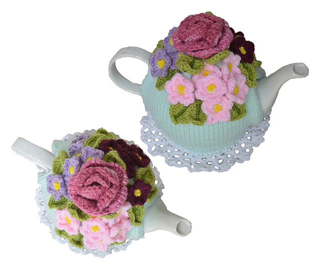 Ravelry: Violets & a Rose Tea Cosy pattern by Marcelline Simonotti