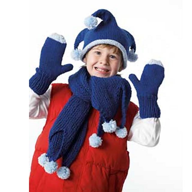 Ravelry: Jester Hat, Mittens and Scarf pattern by Bernat Design Studio