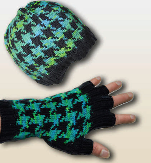 Ravelry: Houndstooth Beanie and Mitts pattern by April Ries
