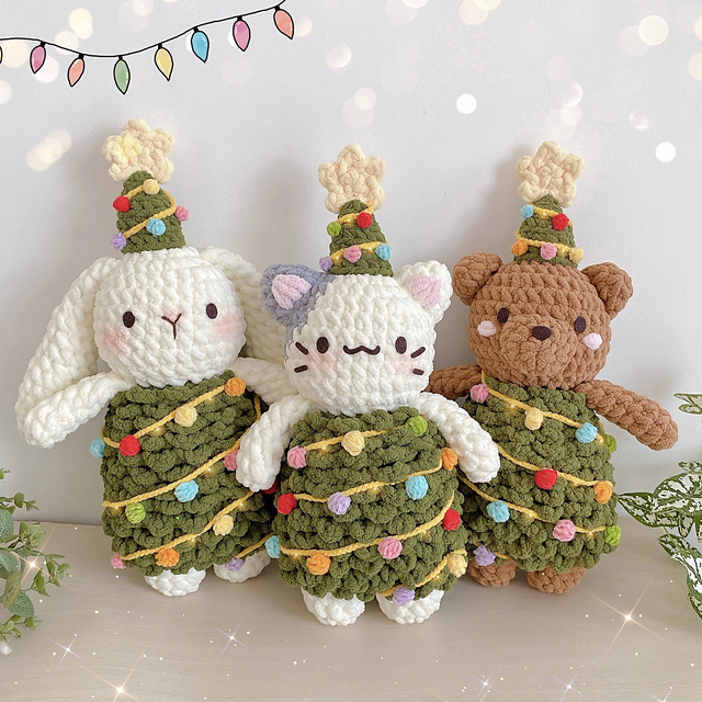 Ravelry: Bear, Bunny & Cat Christmas Tree 3in1 pattern by Phuong Do