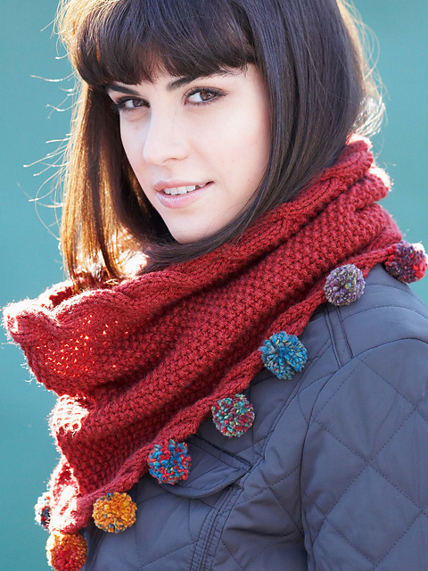 Ravelry: Cabled Cowl with Pompom Edge pattern by Bernat Design Studio