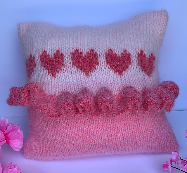 Ravelry: Ruffled Heart Pillow pattern by Frugal Knitting Haus