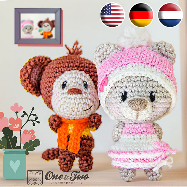 Ravelry: Teddy Bear & Monkey Pocket Pals pattern by Carolina Guzman