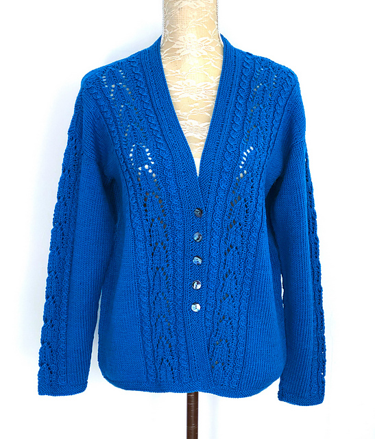 Ravelry: Cardigan with Lace & Mock Cable Panels pattern by Pat Menchini