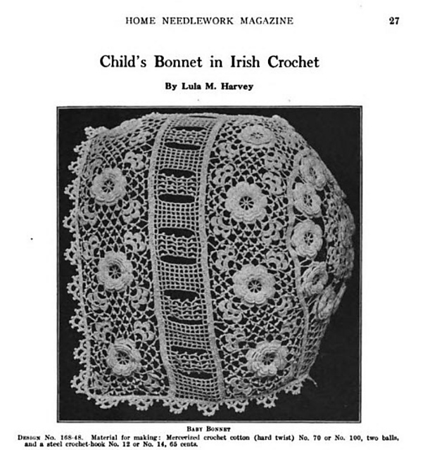 Ravelry: Child's Bonnet in Irish Crochet pattern by Lula M. Harvey