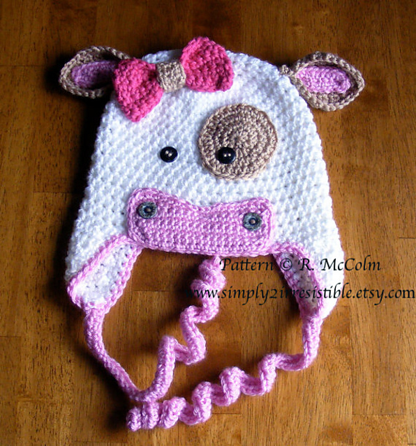 Ravelry: Molly Moo Cow Beanie and Earflap Hat pattern by Ruth McColm