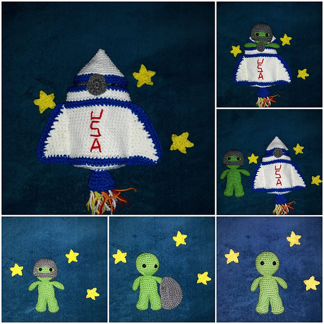 Ravelry: Alien "51" in a Rocketship pattern by Stitched by Sisters