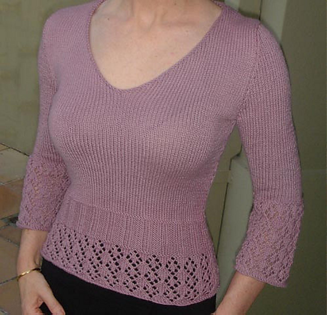 Ravelry: Pink Lace Trimmed Sweater pattern by soobeeoz
