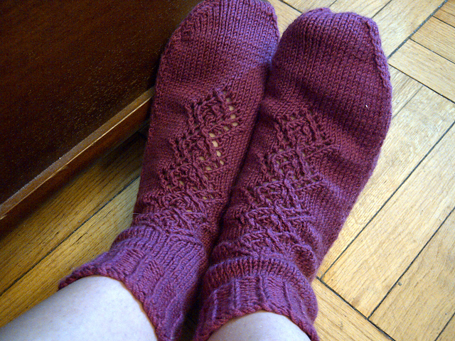 Ravelry: Diamond-panel Socks with Lacy Cuffs pattern by Madeline Weston